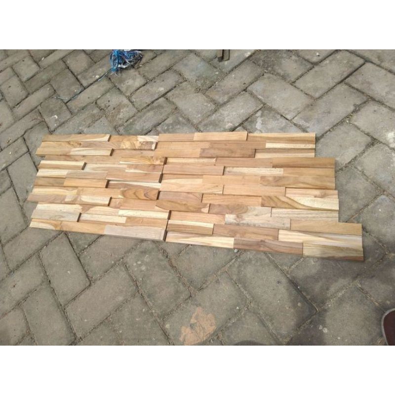 Jual wall panel kayu jati dekorasi studio rumah hotel lobby 18x50cm ...
