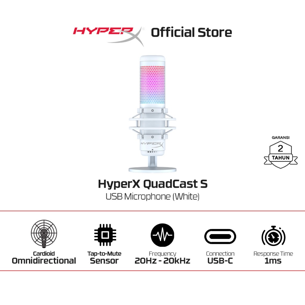 Jual HyperX Microphone Gaming QuadCast S USB C - White RGB LED Podcast ...