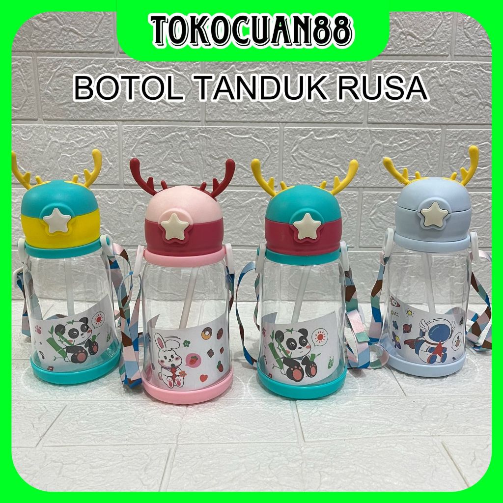 Jual Botol Air Minum Anak BPA FREE 600ml dengan Sedotan model Tanduk Rusa Lucu / Botol Minum ...
