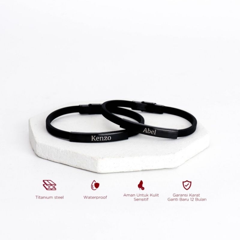 Jual Gelang Juno Hitam Couple Silikon Stainless Custom Ukir Nama ...