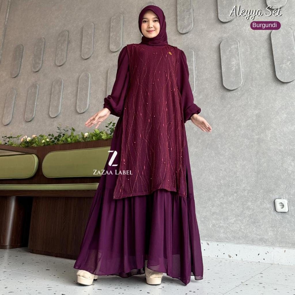 Jual Zazaa Label - Aleyya Set Gamis Hijab Polos Outer (Bisa Dilepas ...
