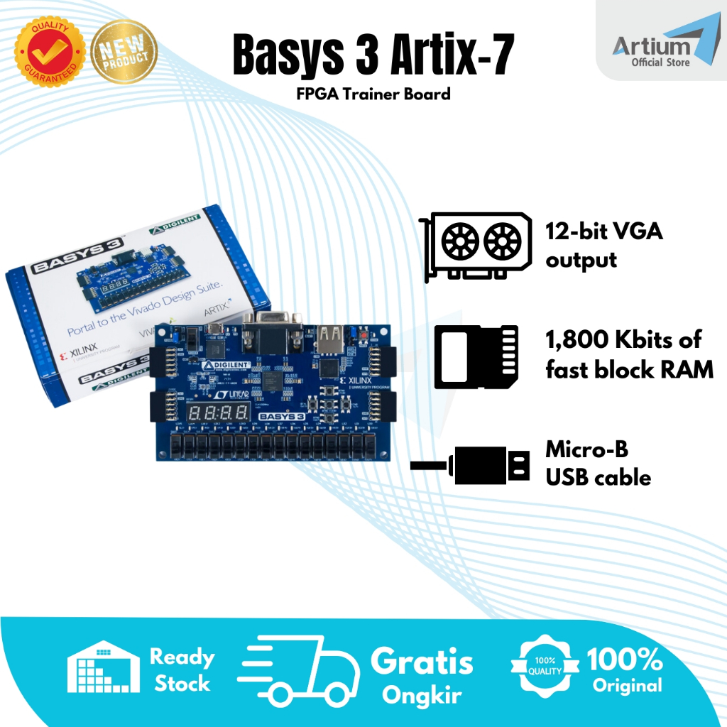 Jual Digilent Basys 3 Artix-7 FPGA Trainer Board | Programmable Logic IC Development Tools ...