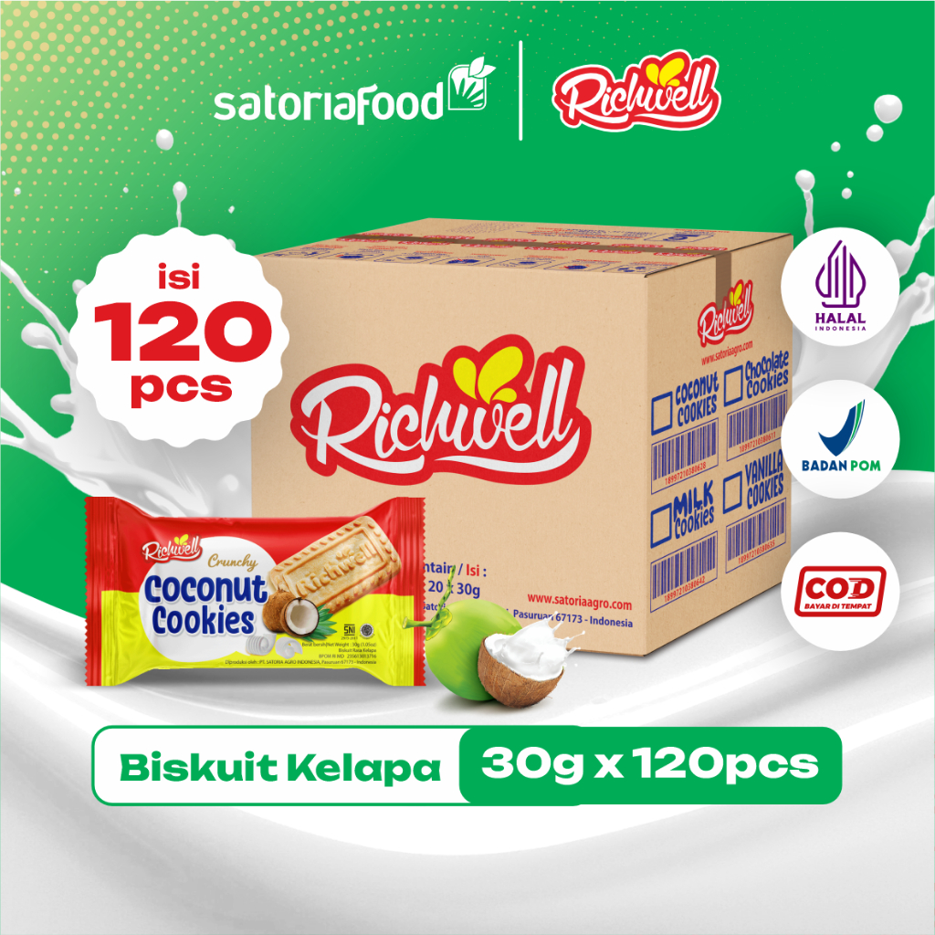 Jual Snack Richwell Coconut Cookies 30g | [ 1 Dus ] Cemilan Biskuit ...