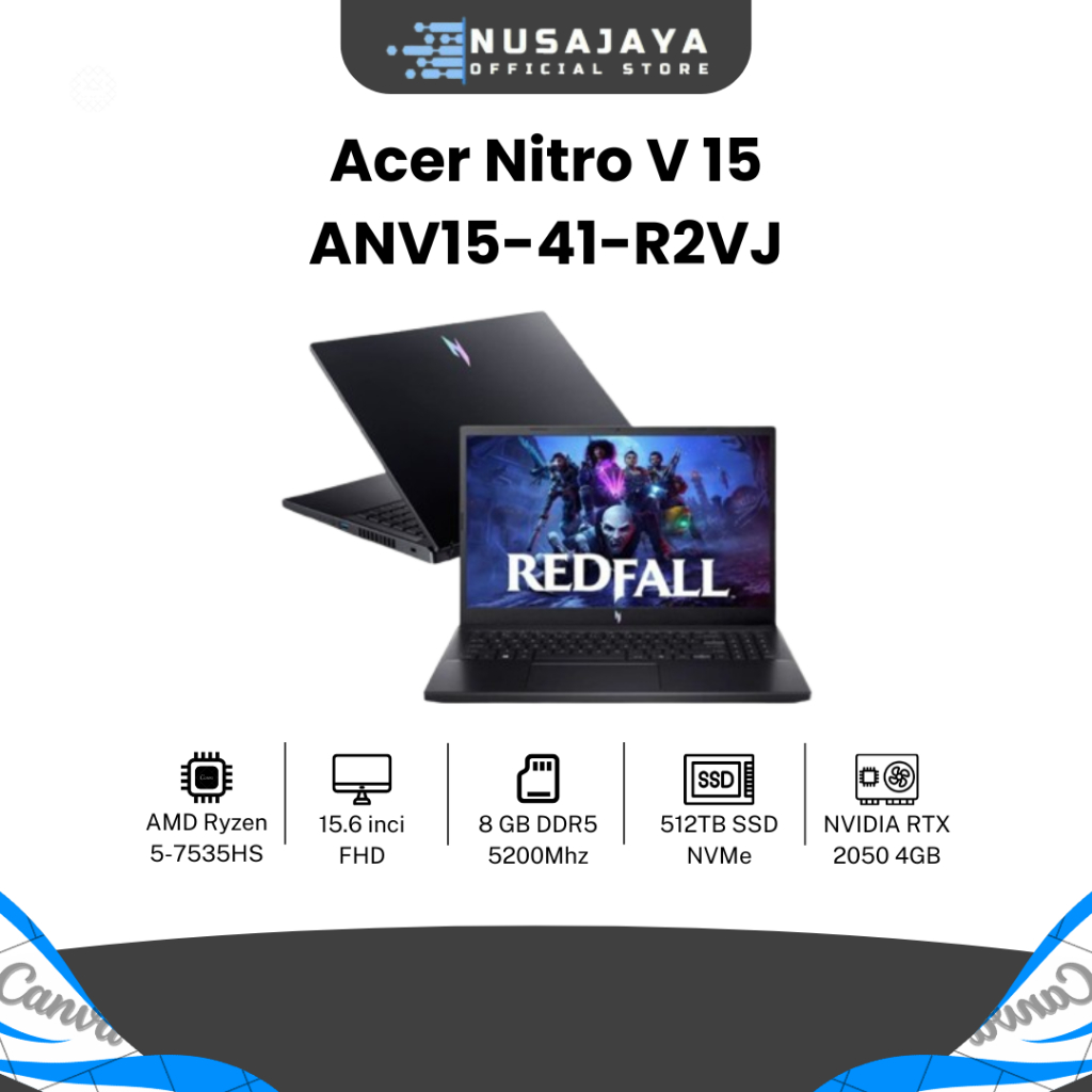 Jual Acer Nitro V 15 ANV15-41-R2VJ R5-7535HS 8GB 512GB SSD RTX2050 4GB 15.6 inci FHD 144Hz Win ...