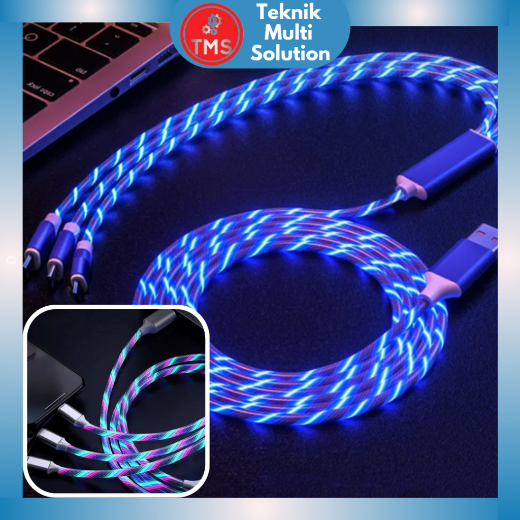 Jual KABEL DATA CHARGER HANDPHONE ANDROID IOS LED 3 IN 1 CABLE MICRO TYPE C LIGHTNING | Shopee ...