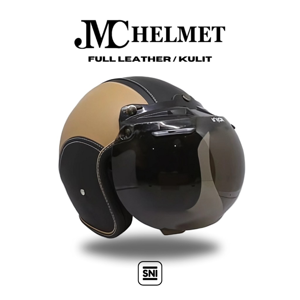 Jual Helm Bogo Retro Dewasa Cokelat Muda Full Leather/ Kulit With Visor ...