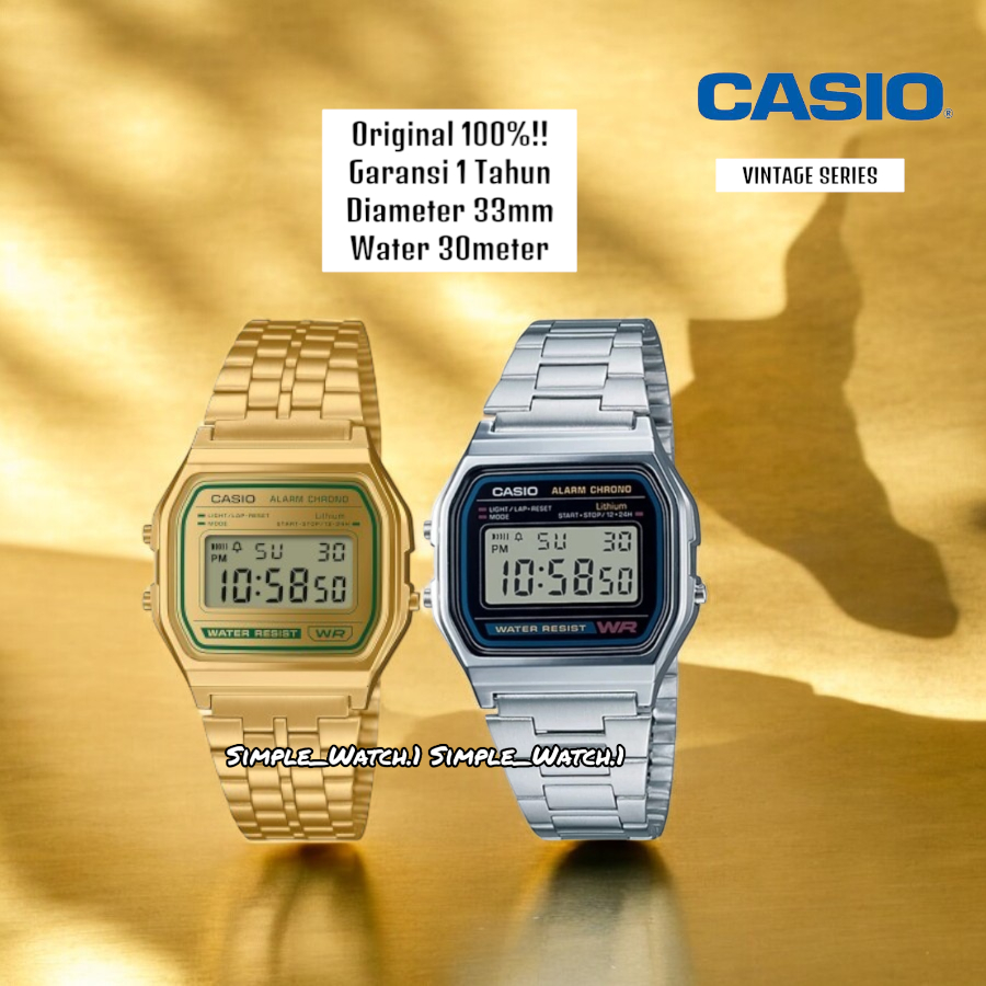 Jual Original 100%!! CASIO A158WA-1DF A158WEGV-9ADF Jam Tangan Unisex Casio Vintage A158 Garansi ...