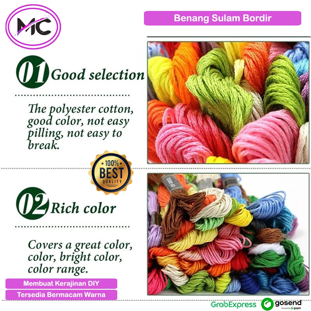 Jual Benang Sulam Bordir Warna Warni Art Embroidery Floss Benang Katun ...