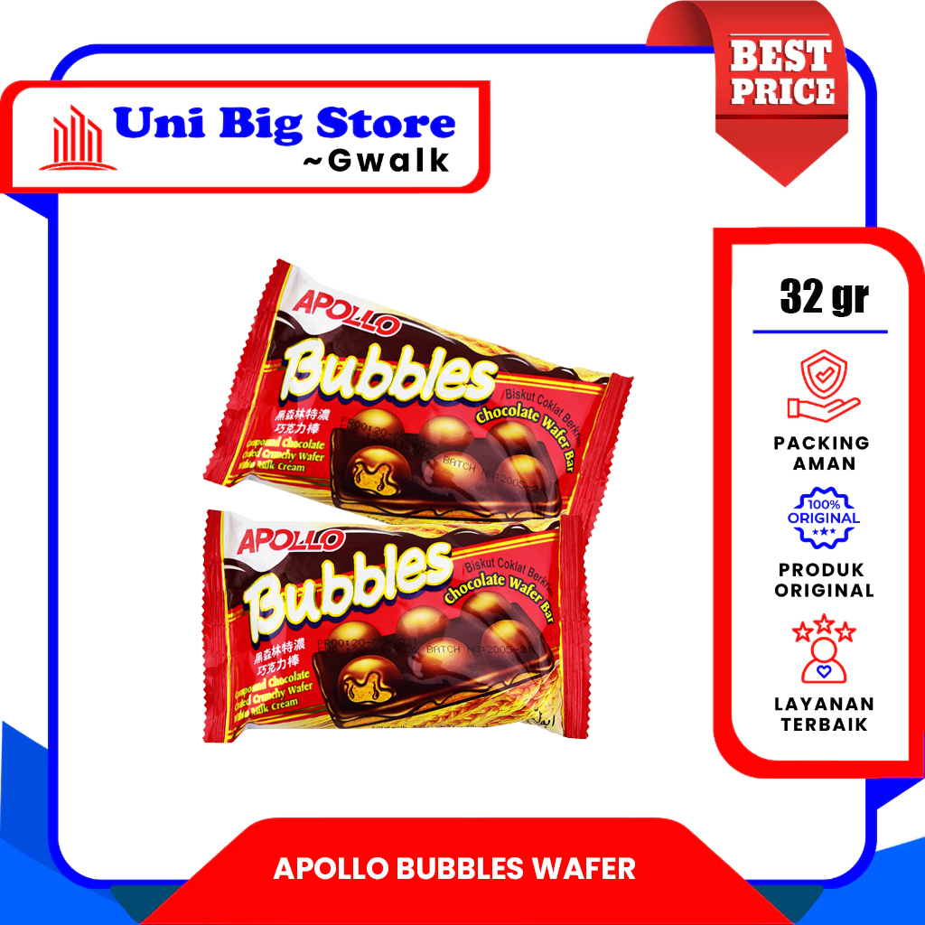 Jual APOLLO BUBBLES CHOCOLATE BISKUIT WAFER - 32 gr | Shopee Indonesia