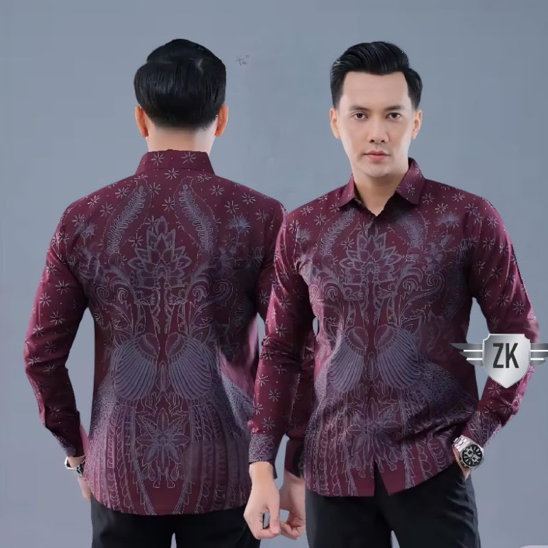 Jual Kemeja Baju Batik Pria Lengan Panjang Premium Merak Satru Burgundy ...