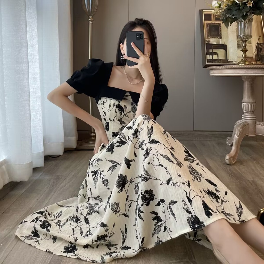 Jual Dress Wanita Korean Style dengan Motif Bunga dress kondangan dress ...