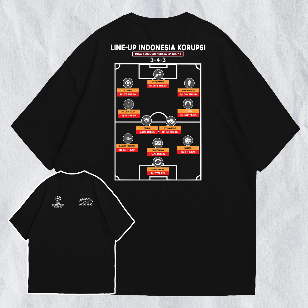 Jual Kaos Line up Indonesia Korupsi Corruption League Distro Viral Kata ...