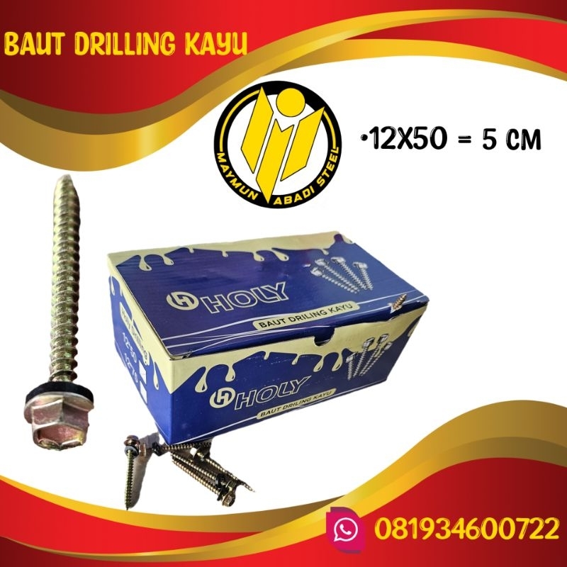 Jual Baut Roofing Drilling Kayu 5cm 12x50 Drat Kasar Pengencang Roofing ...