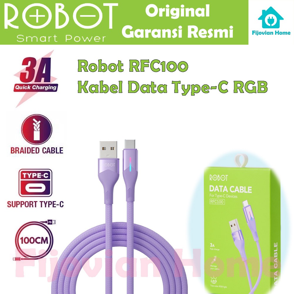 Jual Kabel Data Robot RFC100 Type-C 3A Braided 100CM RGB Light Fast ...
