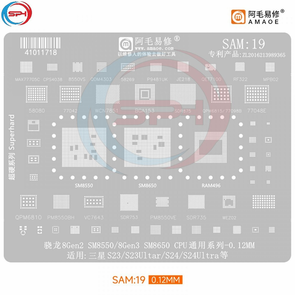 Jual CETAKAN IC AMAOE SAM:19 SNAPDRAGON 8Gen2 SM8550/8Gen3 SM8650 CPU UNIVERSAL SERIES -0.12MM ...