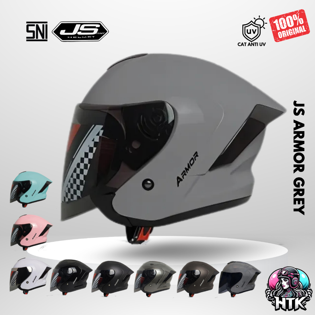 Jual JS ARMOR GREY Helm Half Face Visor Smoke Premium SNI | Helm Half ...