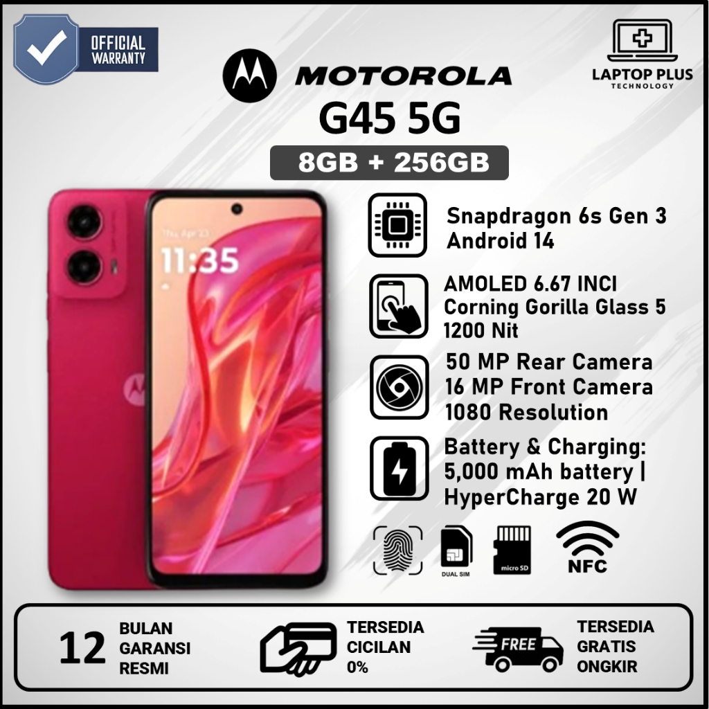 Jual Motorola G45 5G 8/256GB Up to 16GB Extended RAM Snapdragon 6s Gen ...