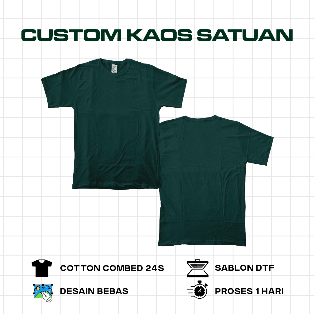 Jual Custom Kaos Satuan (Hijau Botol) 100% Cotton Combed 24s Premium - Desain Bebas Sesuai ...