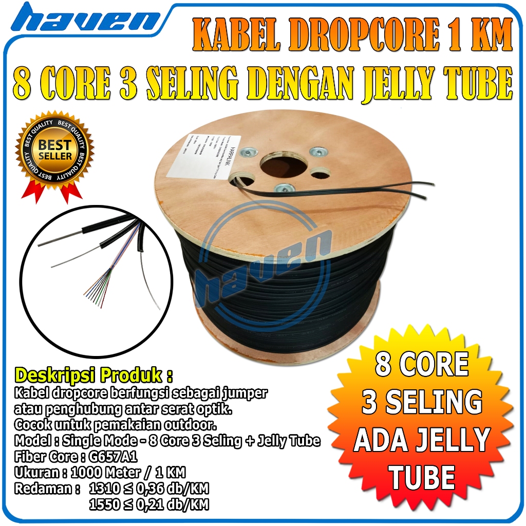 Jual Kabel FO Dropcore 8 Core Jelly Tube / Kabel Dropcore Fiber Optic ...