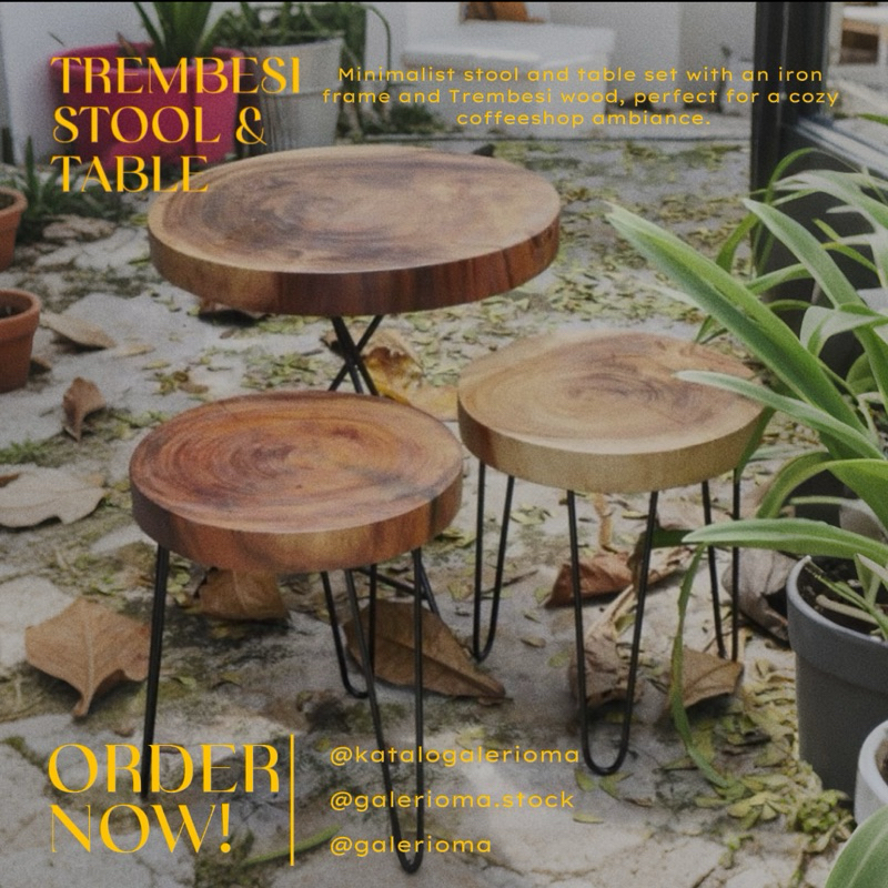 Jual Meja Kursi Stool Trembesi Minimalis Natural | Shopee Indonesia