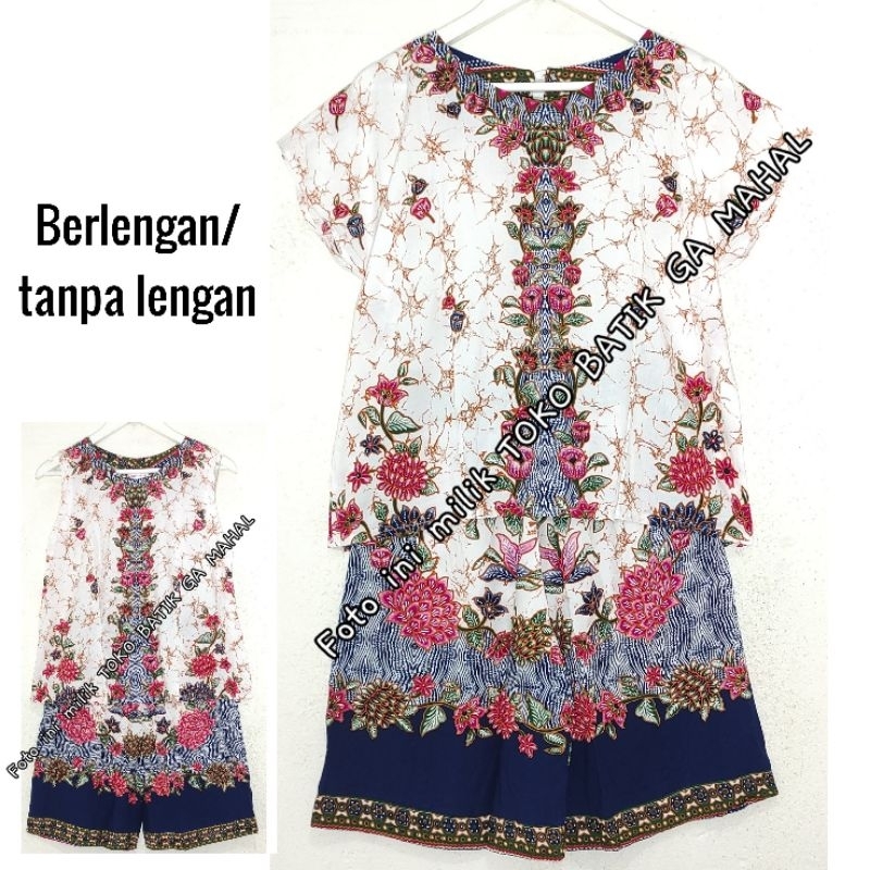 Jual Setelan batik berlengan dan tanpa lengan, atasan dan celana pendek ...