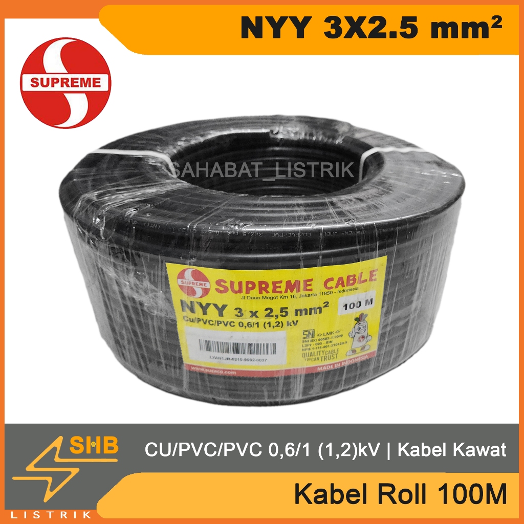 Jual Supreme Kabel NYY 3x2.5 3x2,5 Roll 100 Meter Hitam | Shopee Indonesia