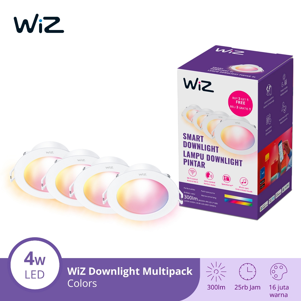 Jual WiZ Lampu Smart LED Multipack Downlight 4W WiFi RGB - Lampu Ceiling Plafon Panel | Shopee ...