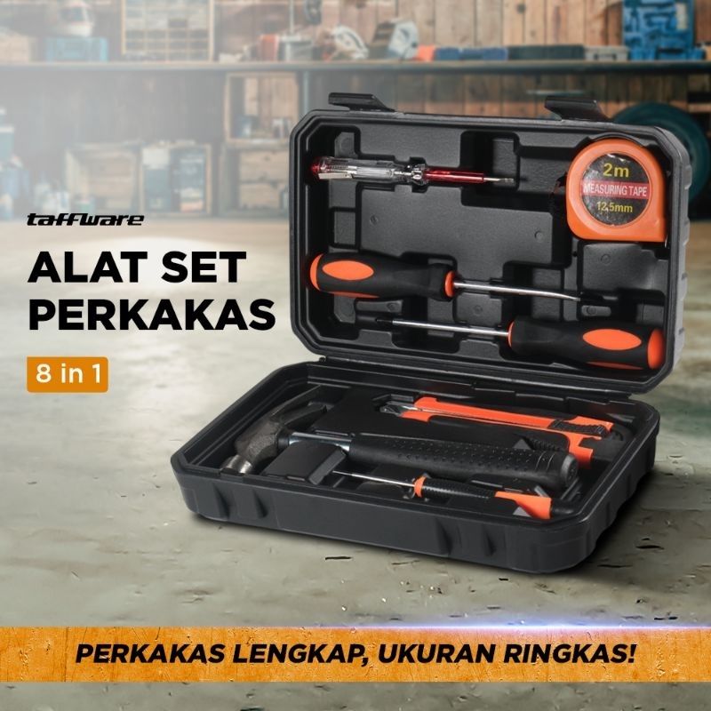 Jual Alat Set Perkakas Palu Obeng Cutter Meteran 8 in 1 taffware ...