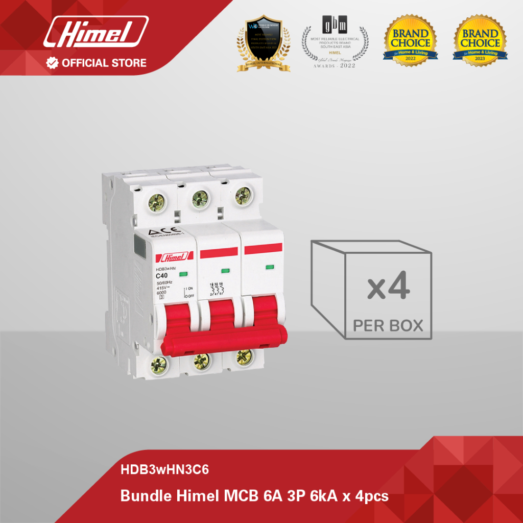 Jual Bundle Himel MCB 6A 3P 6kA - HDB3wHN3C6 (isi 4 pcs) | Shopee Indonesia