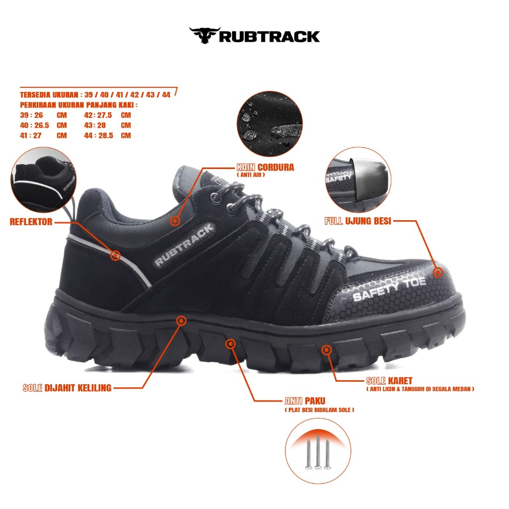 Jual RUBTRACK Lava V2 Black Sepatu Safety Ujung Besi Anti Paku Pria ...