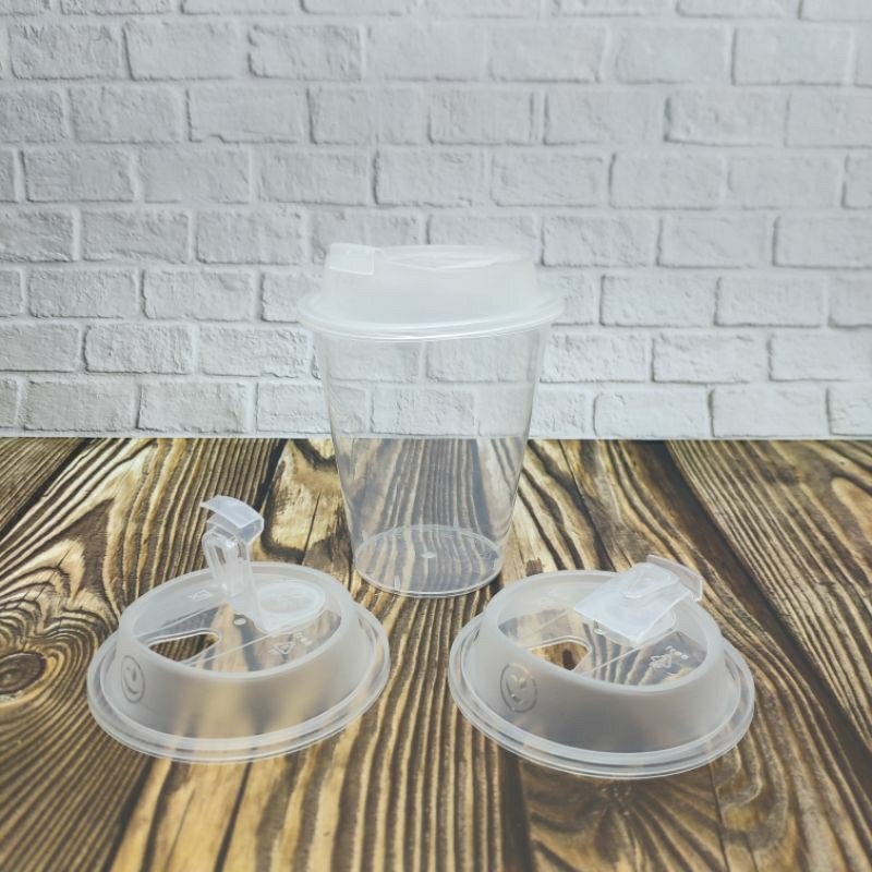 Jual CUP Gelas PP Injection 12oz Datar Bening 380ml + Tutup Leakproof ...