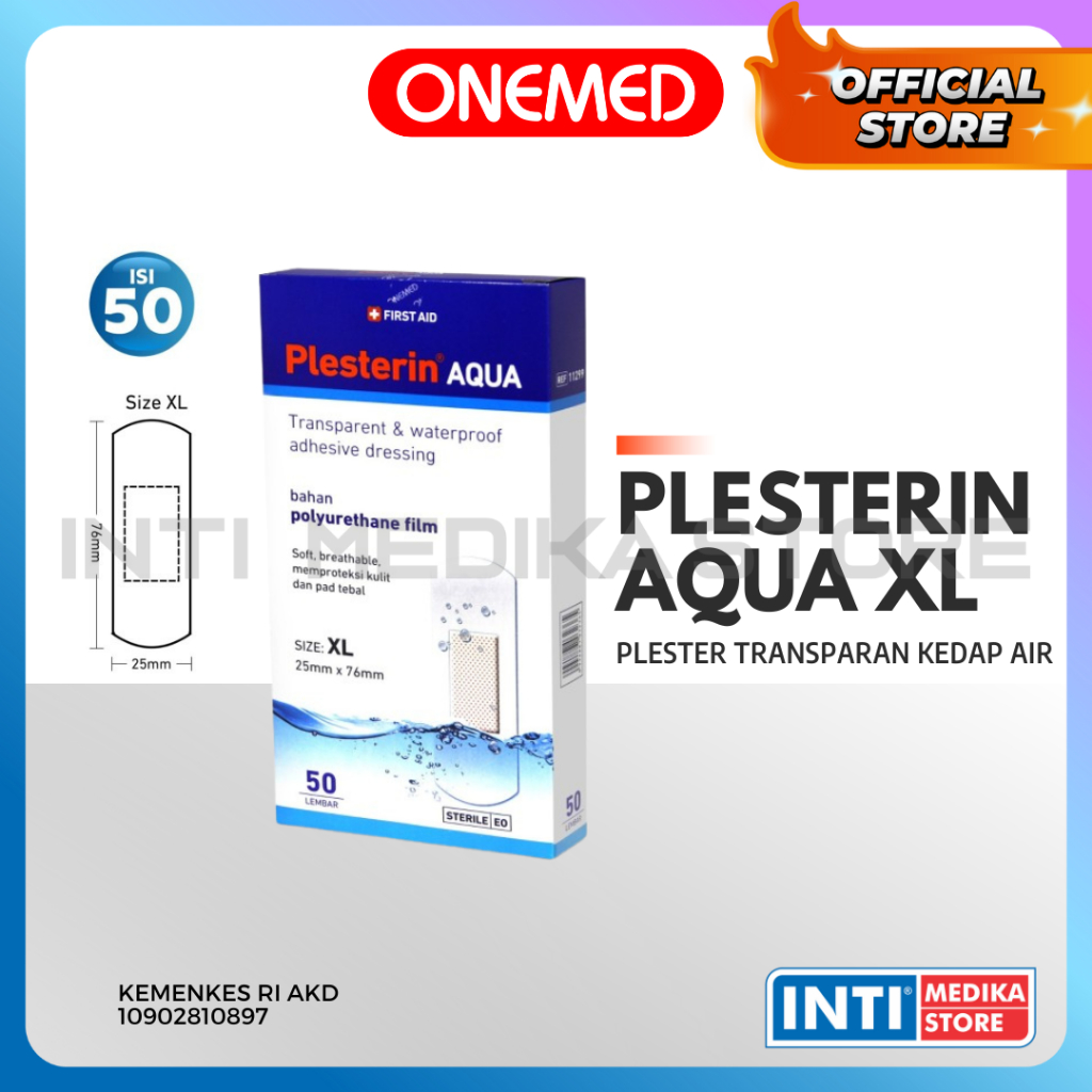 Jual ONEMED - Plester Luka PLESTERIN AQUA BOX | Plaster Transparan Anti Air P3K | Shopee Indonesia
