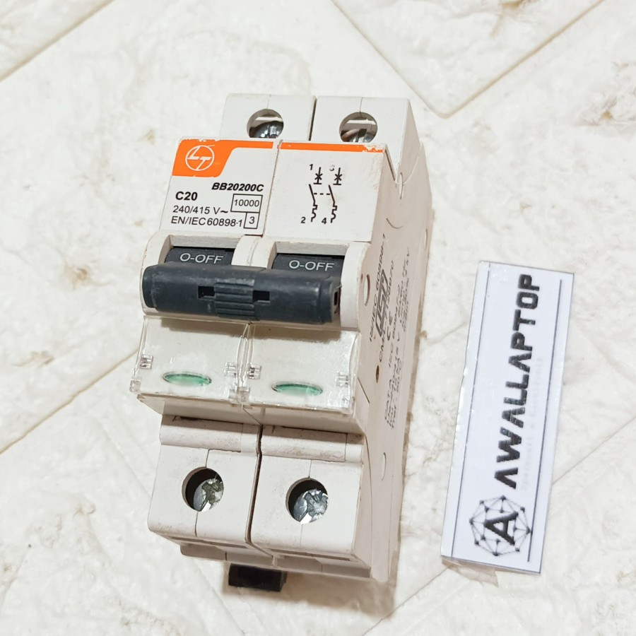 Jual mcb lt 2nd 2p mcb 20a mcb l&t made in india original 20amper c20 ...
