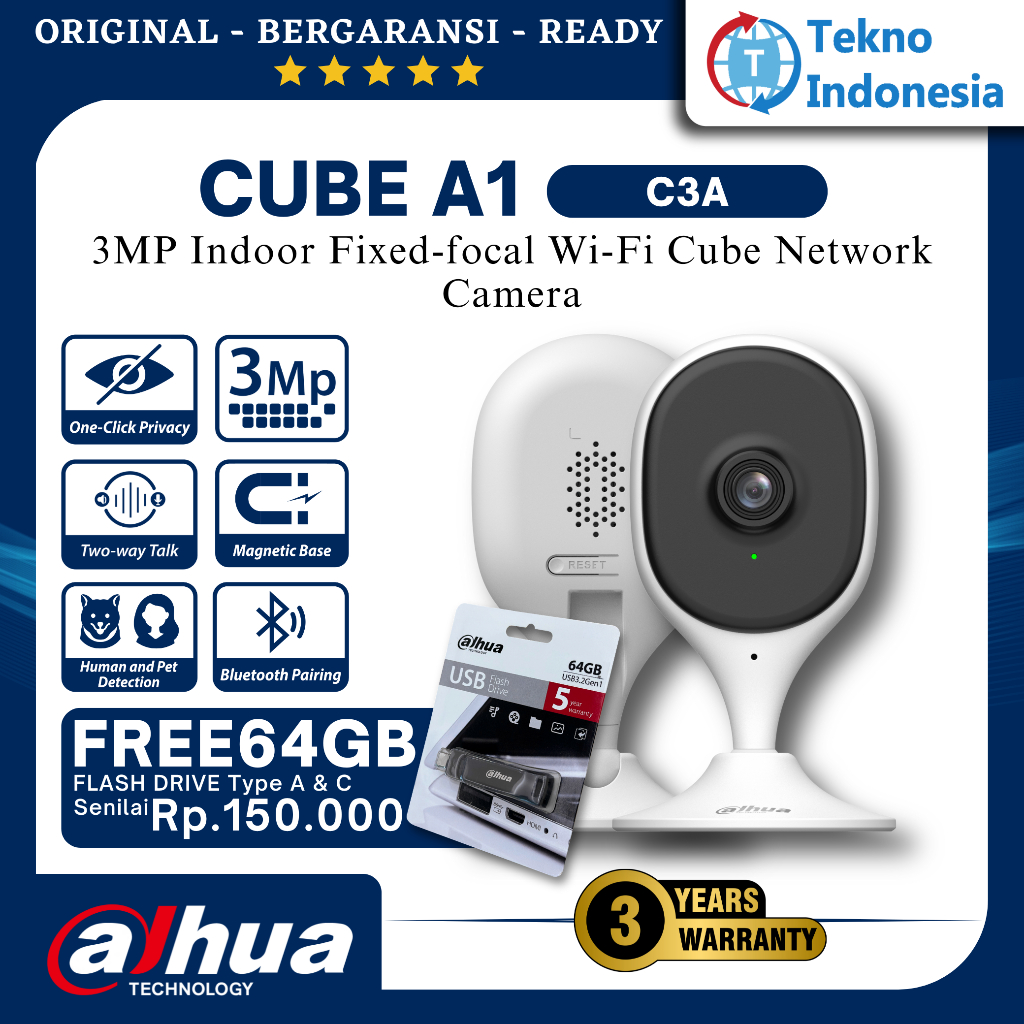 Jual FREE USB! Dahua Wifi Cube A1 C3A 3MP Indoor Fixed focal Wifi Cube IP Camera Wireless Two ...
