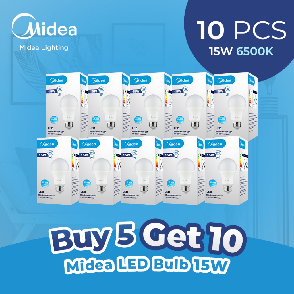 Jual [Bundle] Midea Lighting - Lampu LED Bulb 15W 6500K - Putih - Isi 10 pcs | Shopee Indonesia