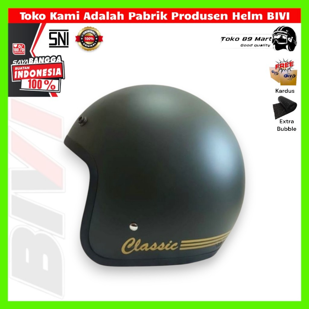 Jual Helm Bogo Classic Army Doff + Kaca SNI BIVI Retro Half Face Hijab Bivi Helmet Retro ...