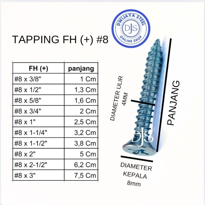 Jual 100PCS TAPING FAB (+) PUTIH SEKRUP TAPPING FH (+) MOON LION #8 1CM - 7CM SKRUP FH ...
