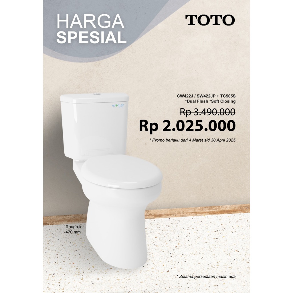 Jual TOTO CLOSET DUDUK CW422J/SW422JP WHITE WITH TC505S (COMPLETE SET ...