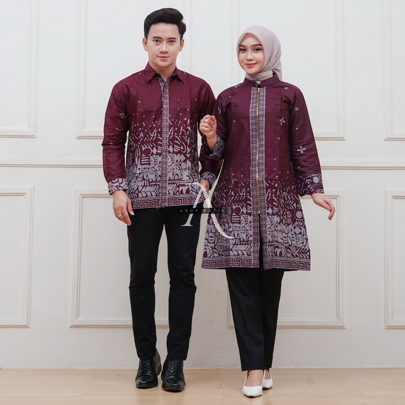 Jual Batik Couple Terbaru Motif Sutena Burgundy Baju Batik Couple ...