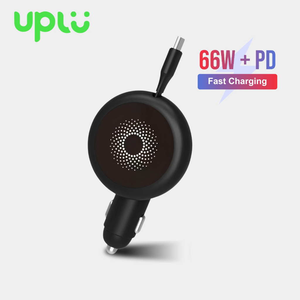 Jual UPLU Car Charger 3 In 1 Retractable Cable PD 66W Charger Mobil ...