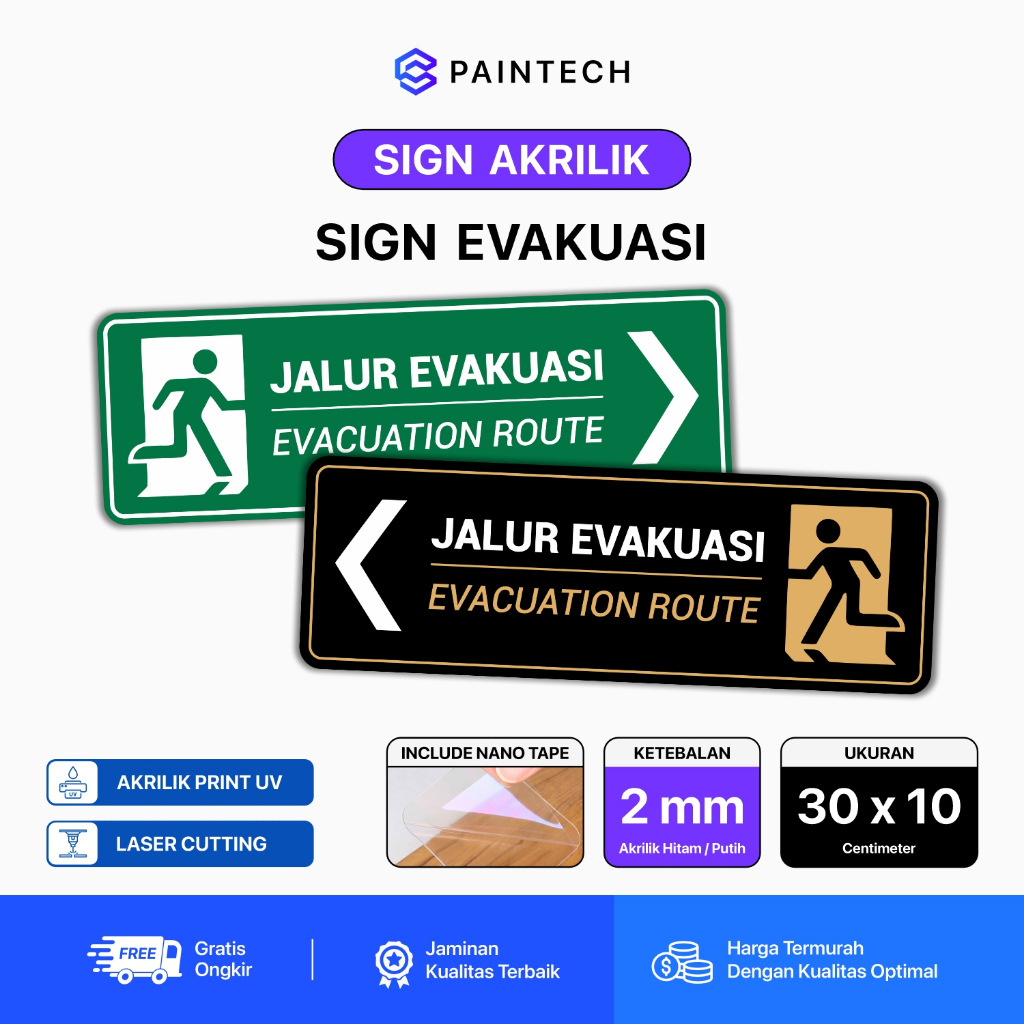 Jual Sign Jalur Evakuasi Kanan Kiri Akrilik Print UV Signage Ukuran 30 ...