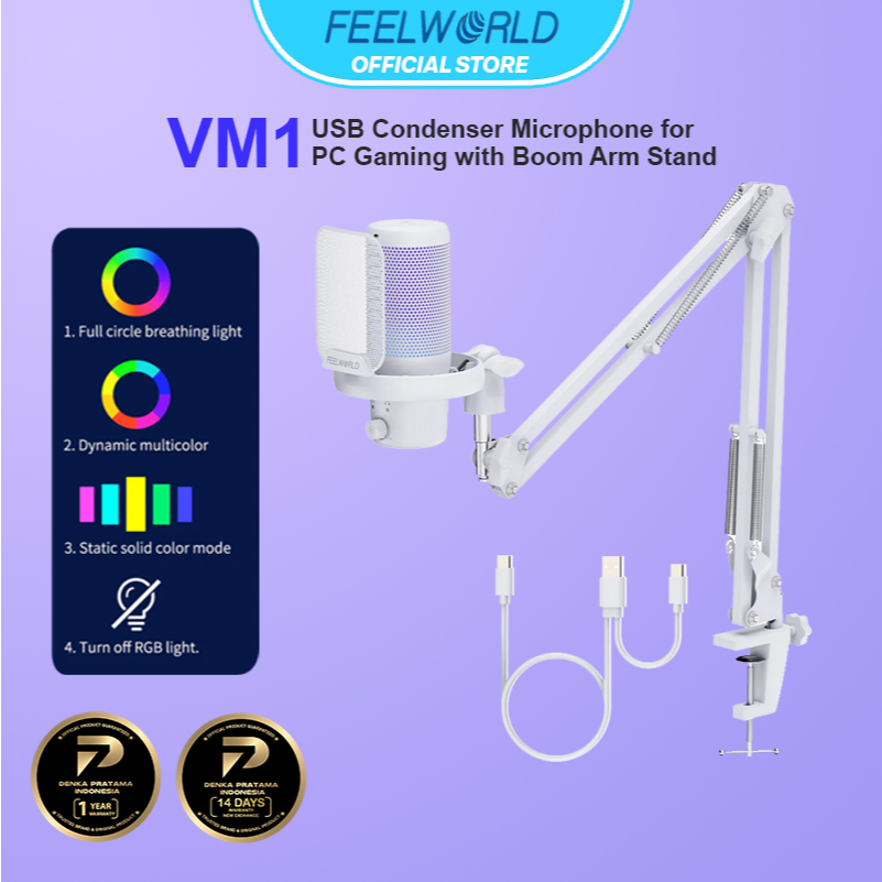 Jual FEELWORLD VM1 USB Condenser Microphone for PC Gaming with Boom Arm ...