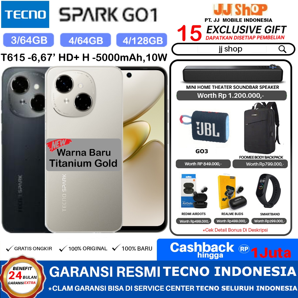 Jual TECNO SPARK GO 2 & SPARK GO 1 4/128 & 4/64 3/64 GB RAM 4GB 3GB ROM 128GB 64GB GARANSI RESMI ...