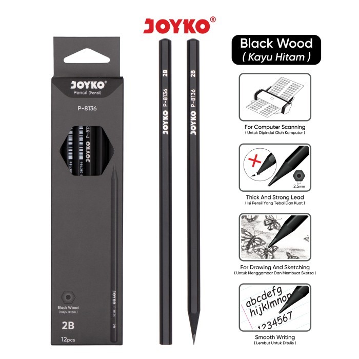 Jual Pensil 2B Joyko P-8136 Kayu Hitam / Pensil Hitam Legam / Pensil ...