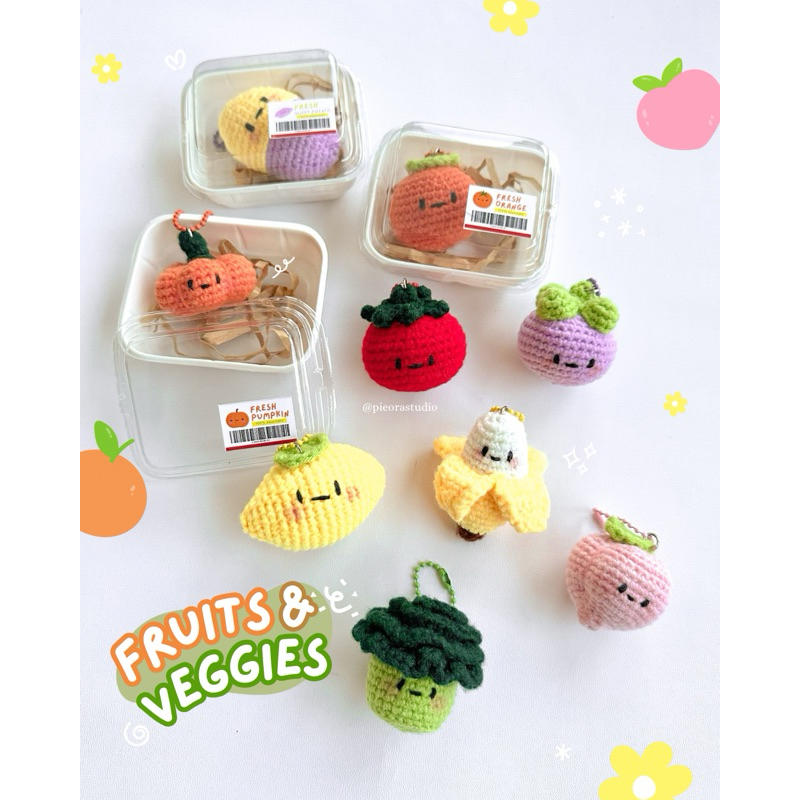 Jual fruits and vegetables keychain | sayur buah crochet doll boneka rajut | gantungan kunci ...