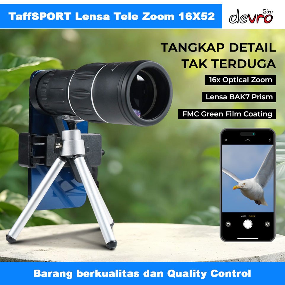 Jual Lensa Tele Zoom 16X52 untuk Smartphone - Teropong Monokular 16x52 66M/8000M Focus and Zoom ...
