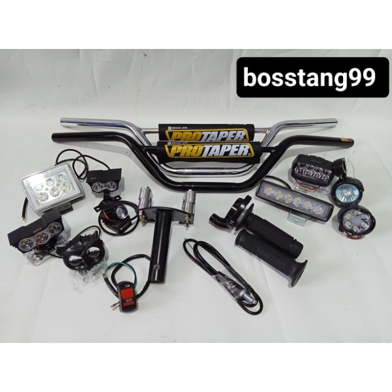 Jual paketan stang trail + dudukan stang+ gasspontan POLOS + lampu LED ...