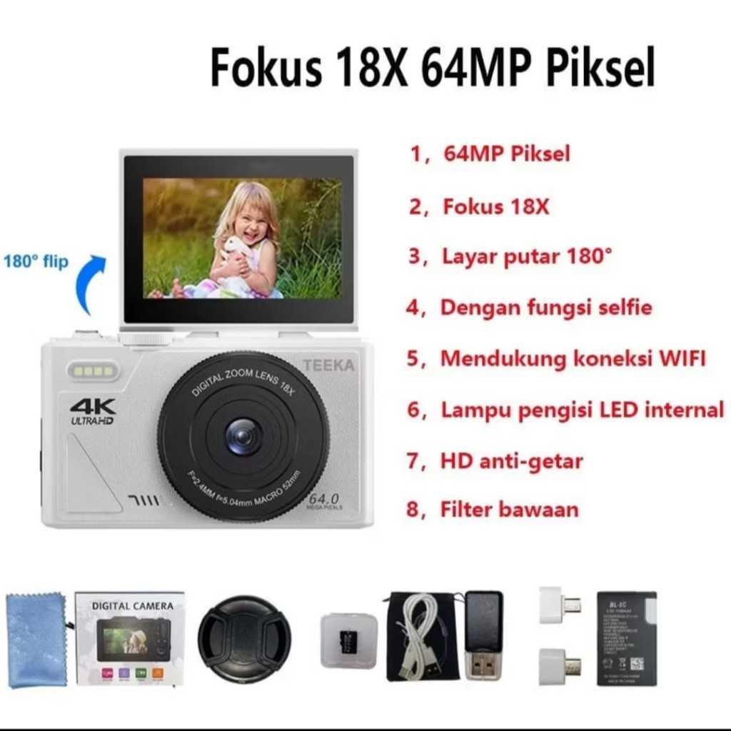 Jual Teeka Camera Digital 4K 5K 18x 64MP 16X Zoom Piksel | Shopee Indonesia