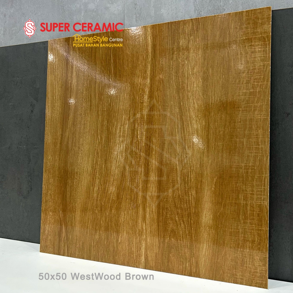 Jual UNO 50x50 Keramik Dinding Lantai Kayu Glossy - Westwood Brown | Shopee Indonesia
