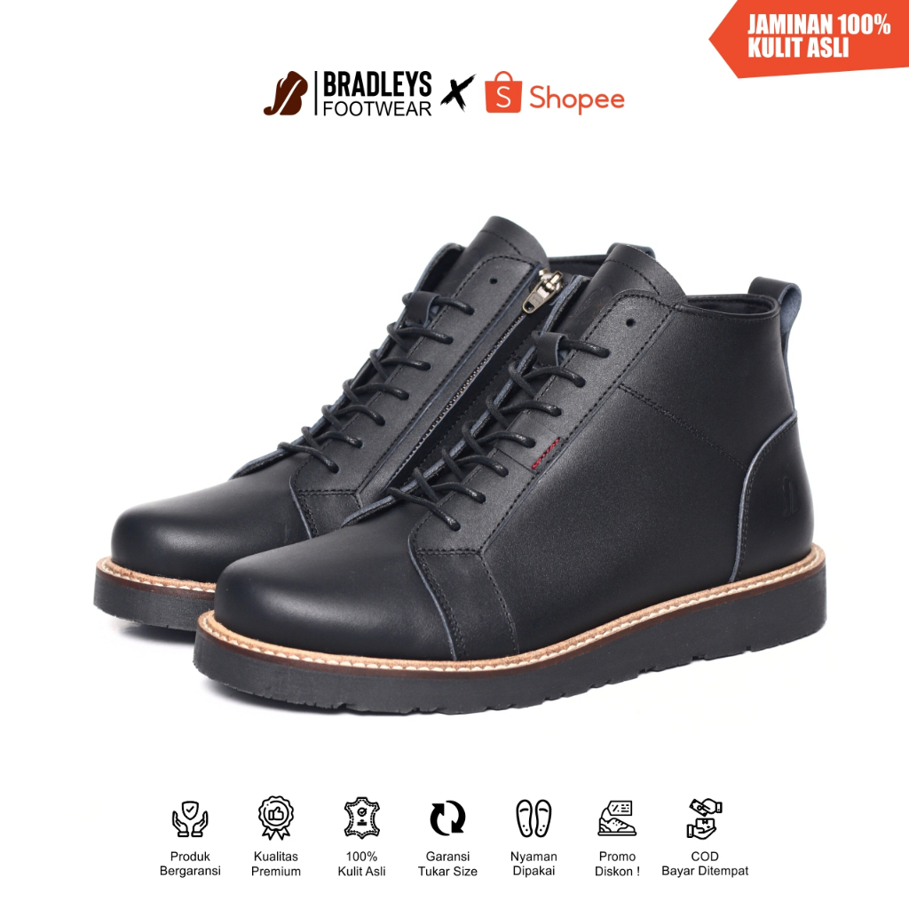 Jual Bradleys Baldev Black - Sepatu Kulit Boots Sleting Pria | Shopee ...